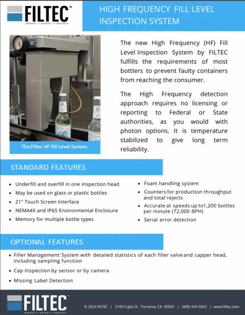 High Frequency Fill Level Inspection - FILTEC